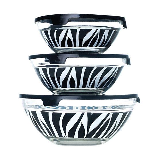 3pc Zebra Glass Bowl Set/Lids - 12 to 17cm | Table Charm |Table Charm ...